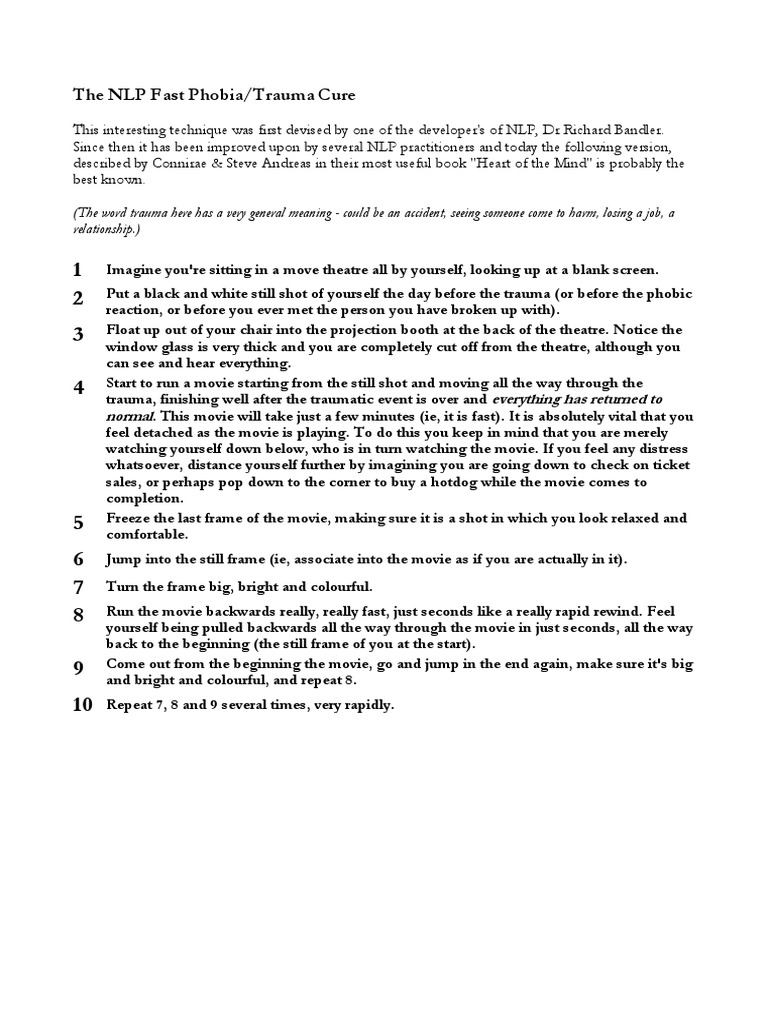 NLP Fast Phobia | PDF | Neuro Linguistic Programming | Phobia