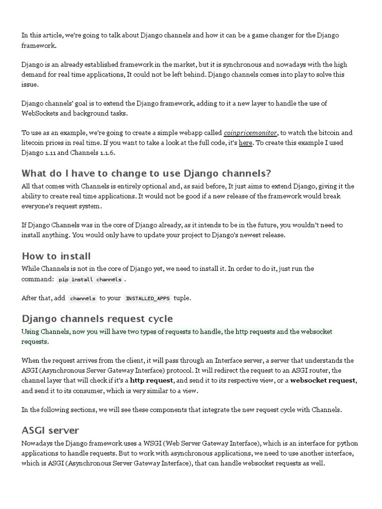 Introduction To Django Channels | PDF | Web Server | Internet & Web