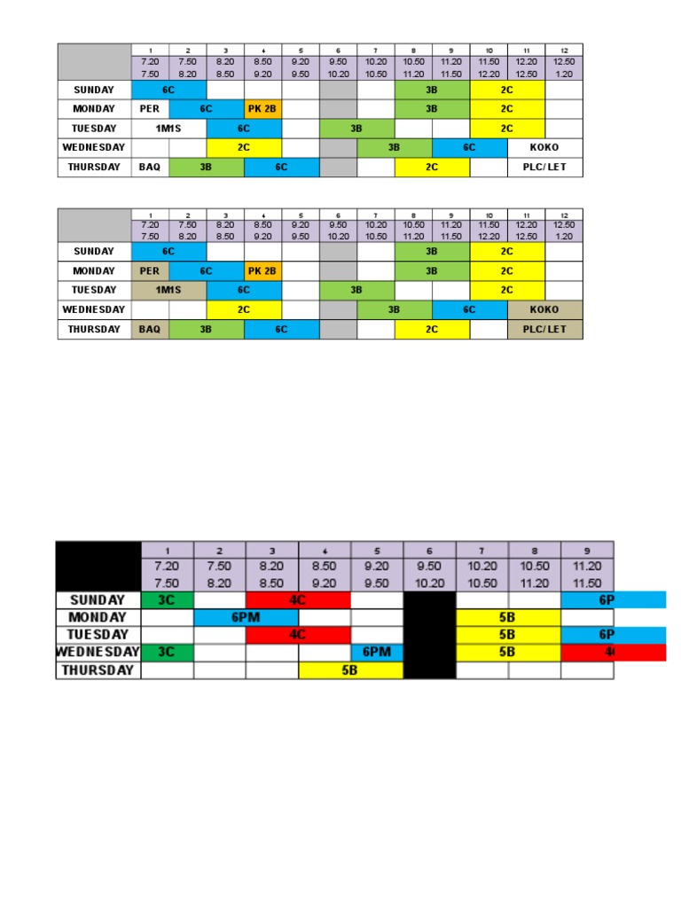 Schedule table with time slots and assignments | PDF | Sports | Leisure