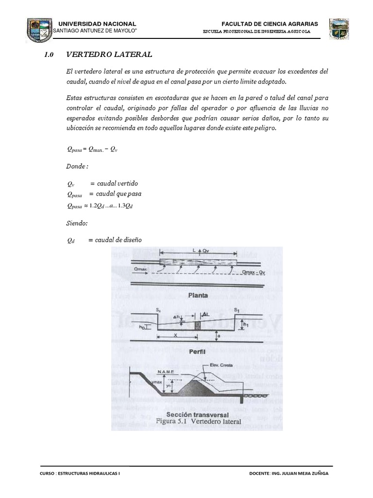 Teoria y Ejemplos de Vertedero Lateral - JMZ PDF | PDF | Descarga ...