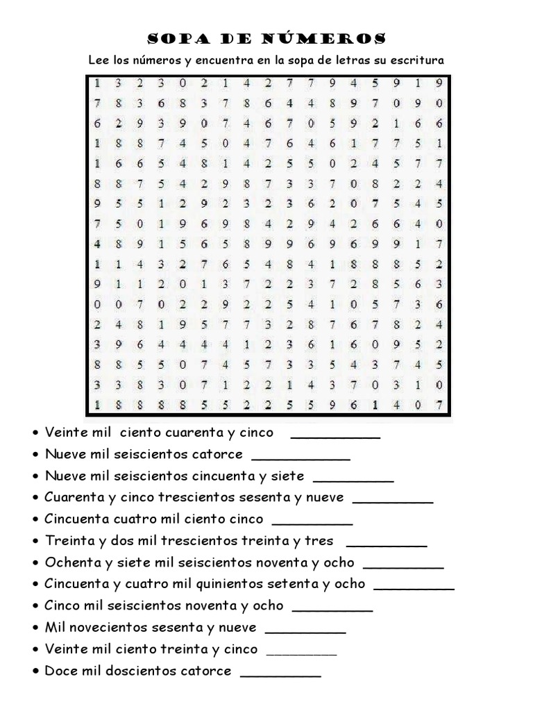 Sopa de Números | PDF