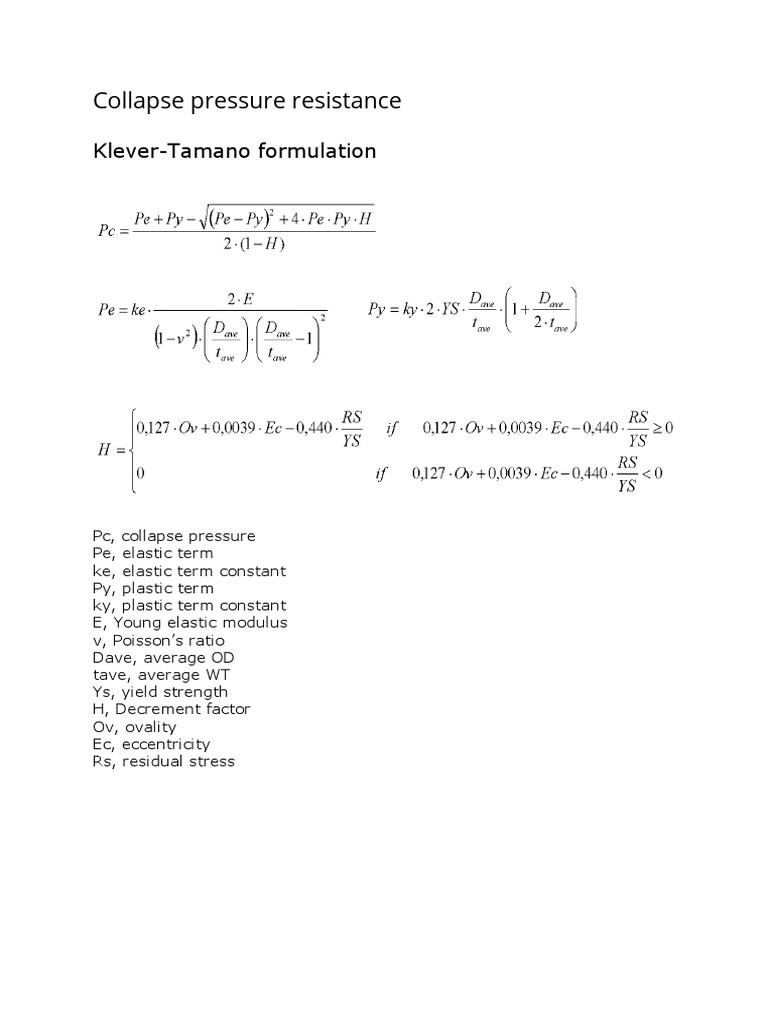 Collapse Pressure and Ovality Formula | PDF