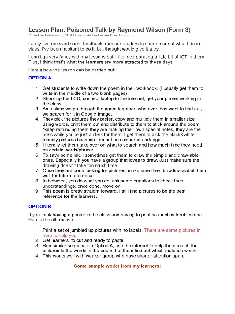 Lesson Plan for "Poisoned Talk" Poem | PDF | Lesson Plan | Communication
