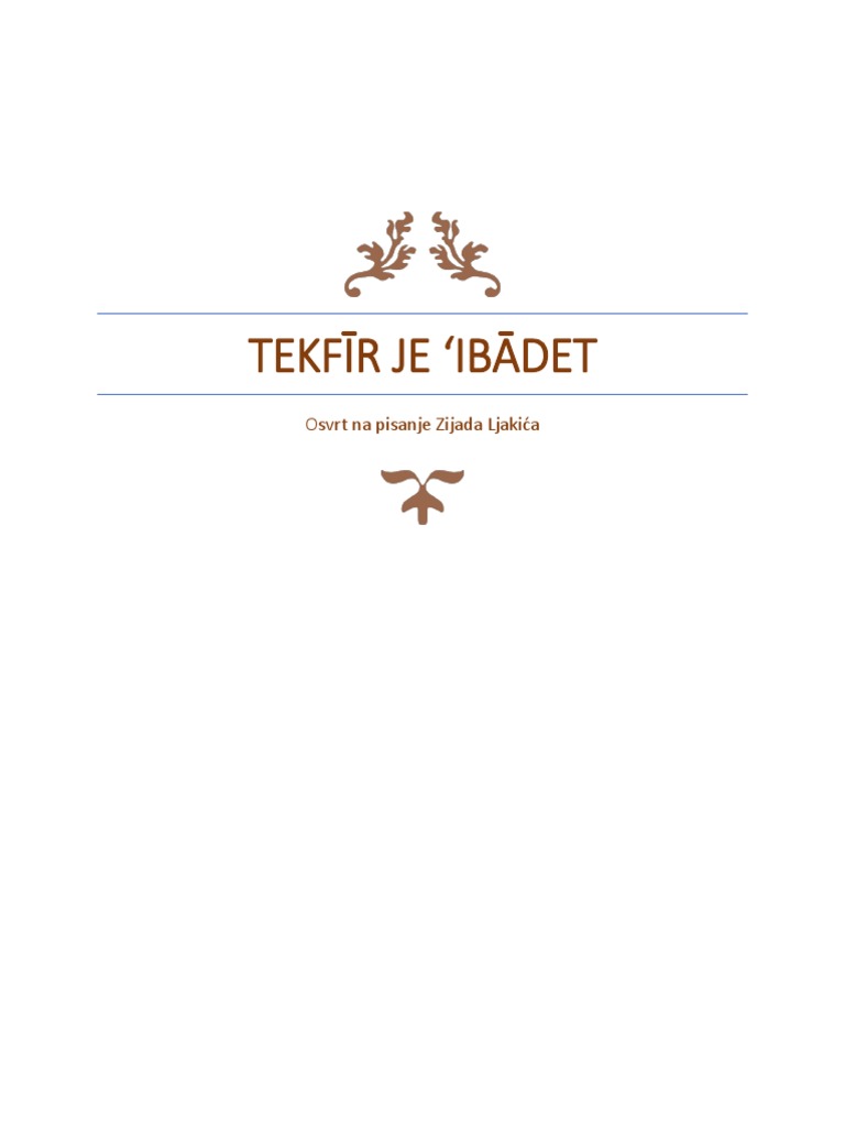 Tekfir Je Ibadet - Odgovor | PDF