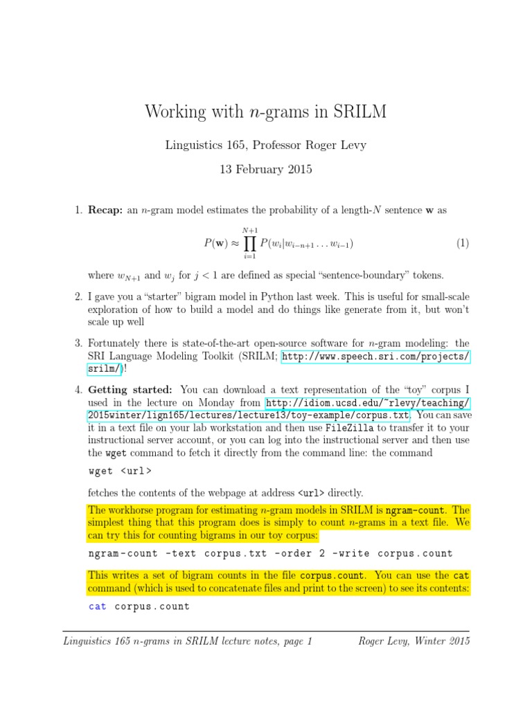 Lecture13 Ngrams With SRILM | PDF | Areas Of Computer Science | Computing