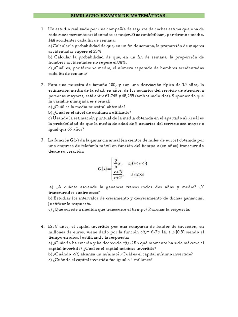 Simulacro de Examen de Matemáticas | PDF | Negocios | Finanzas y dinero