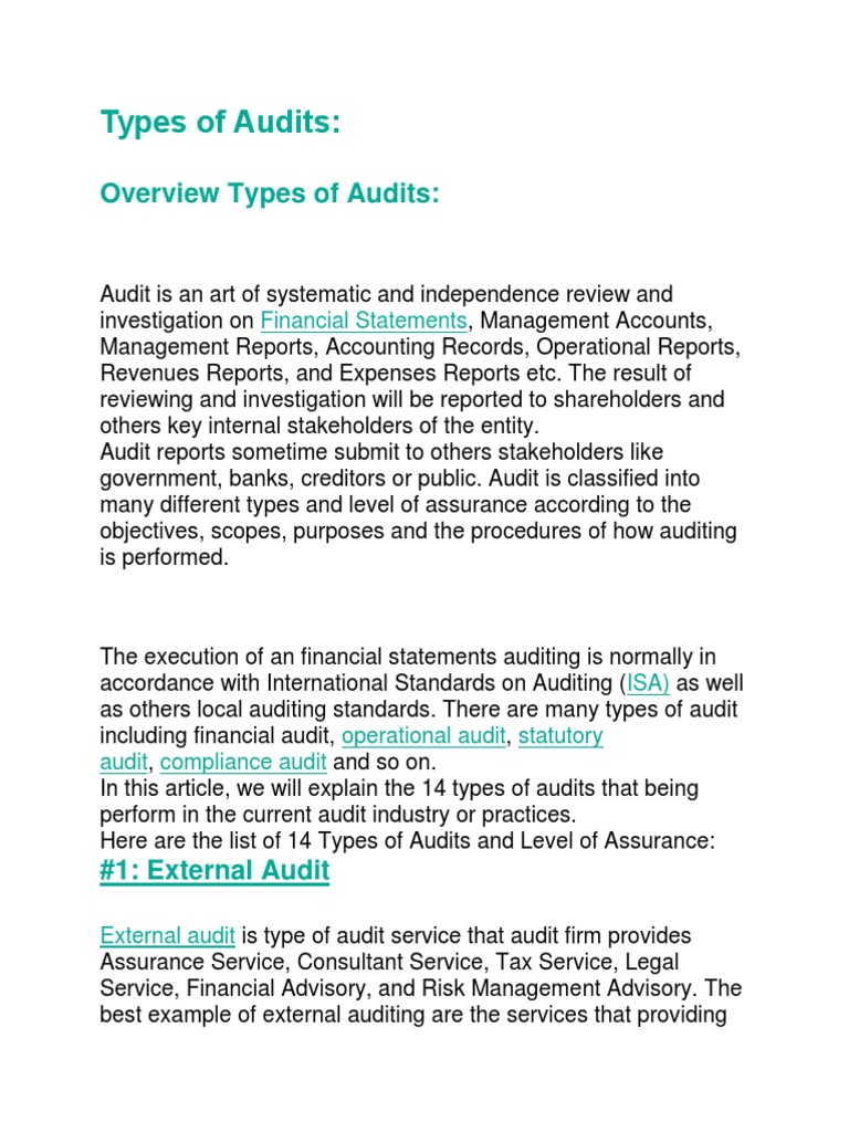 Types of Audits | PDF | Financial Audit | Audit
