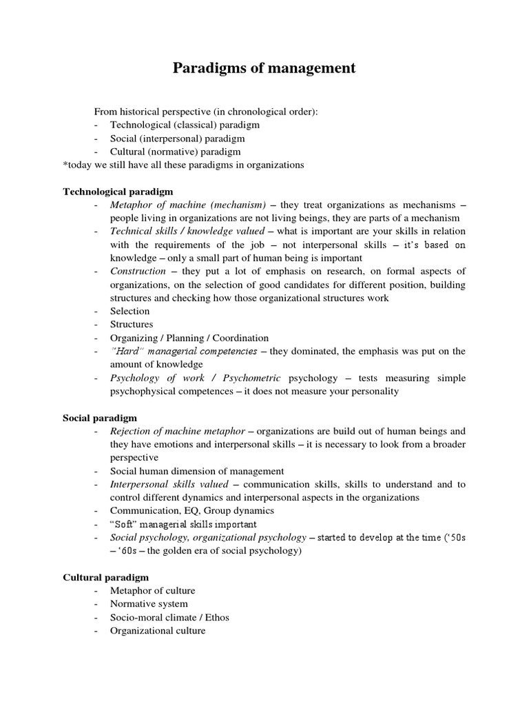 Paradigms of Management | PDF | Organizational Culture | Social Psychology