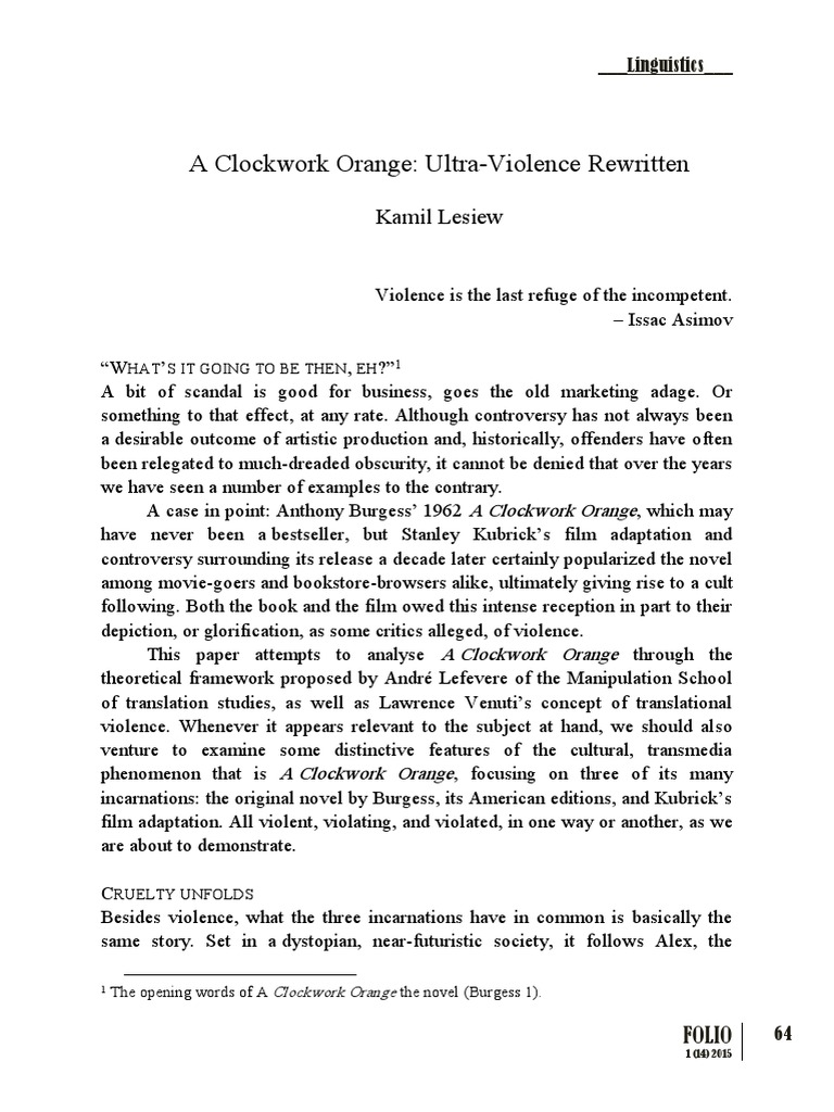 A Clockwork Orange-Ultra-Violence Rewritten | PDF | Classics | General ...