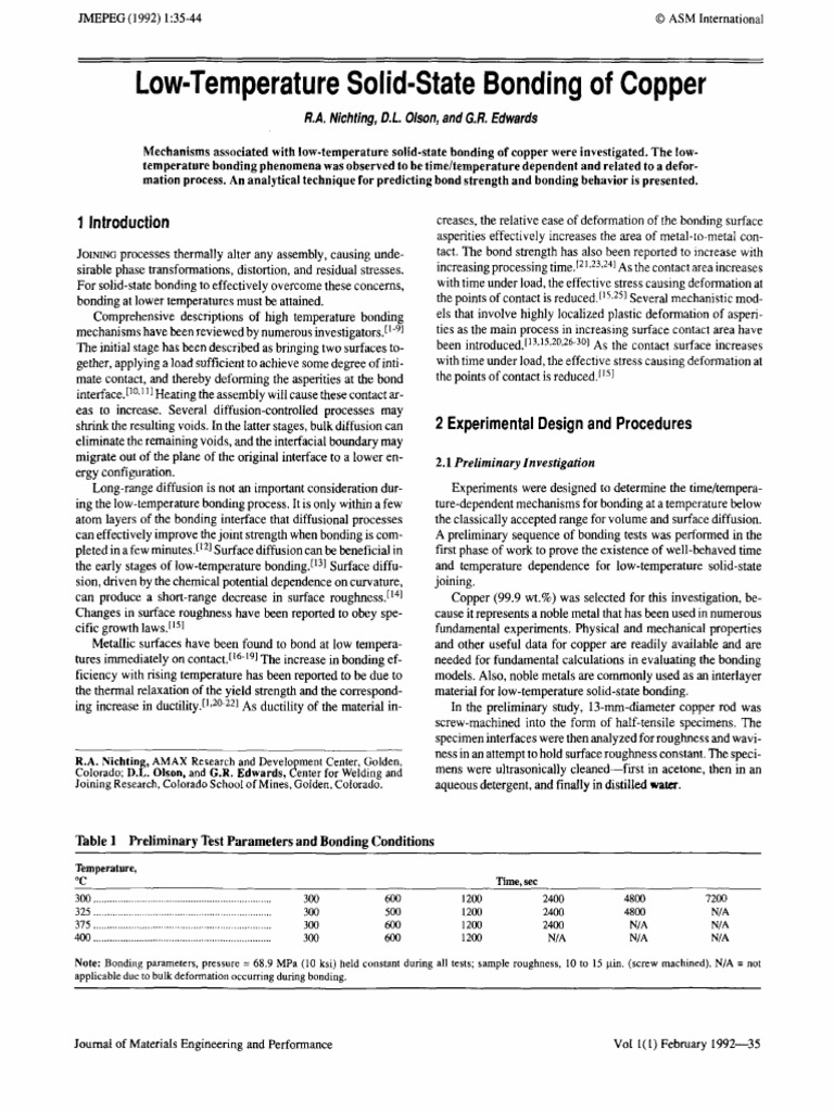 Low-Temperature Solid-State Bonding of Copper PDF | PDF | Temperature ...