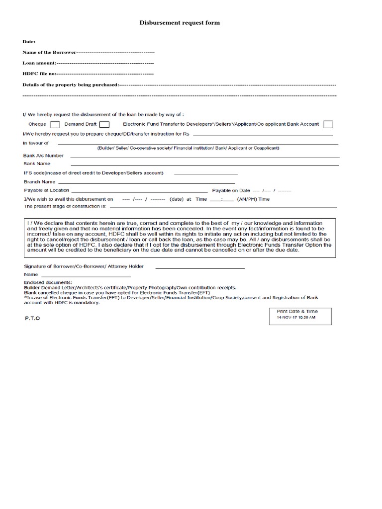 Disbursement Request Form New | PDF | Reserve Bank Of India | Banking
