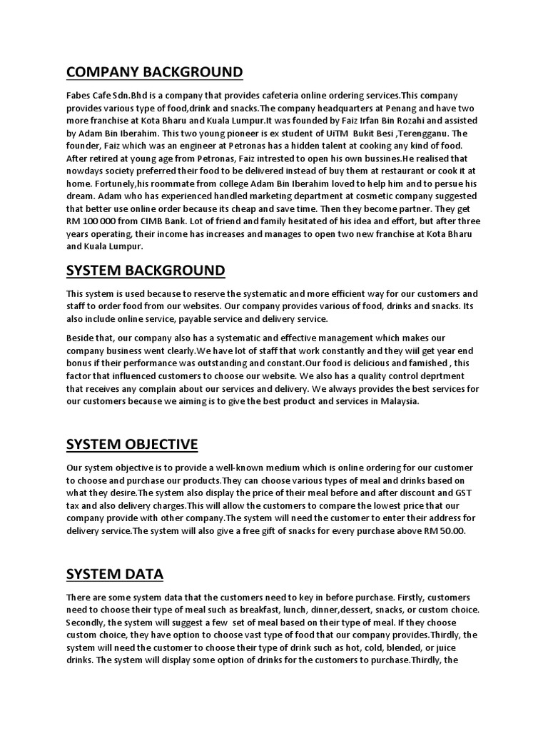 Company Background | PDF | Meal | Lunch