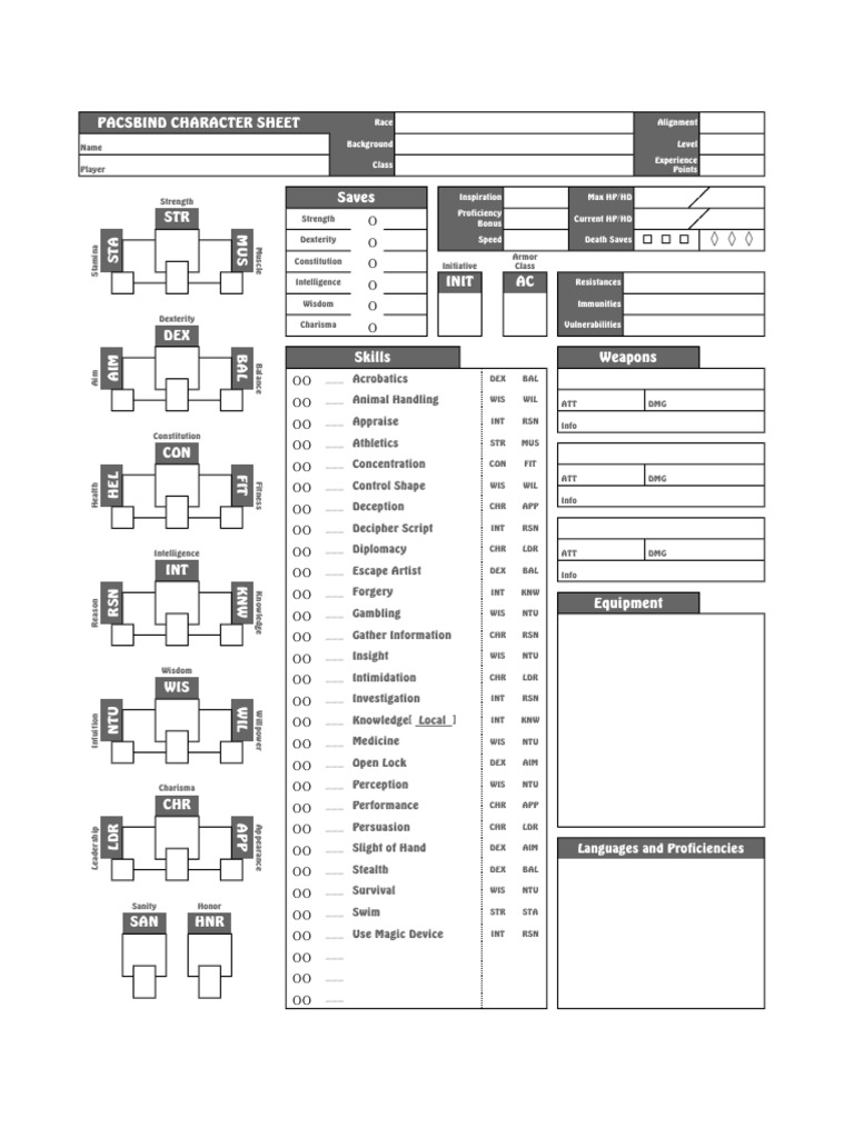 Character Sheet | PDF | Tabletop Games | Role Playing