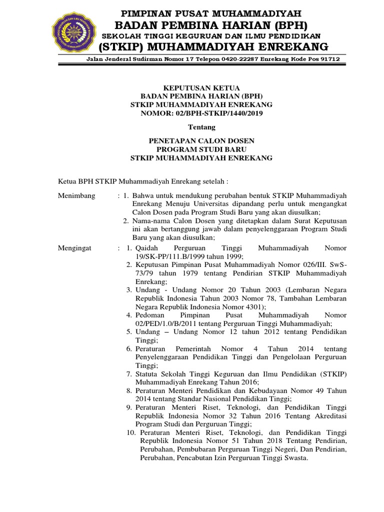 Penetapan Calon Dosen STKIP Enrekang | PDF