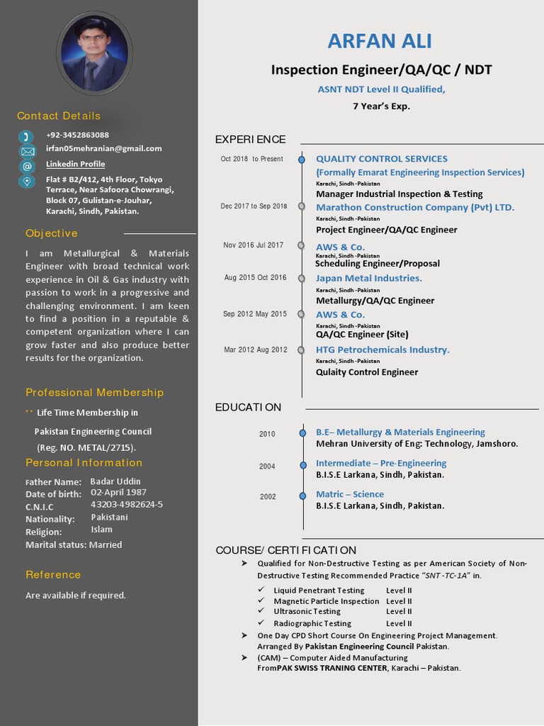 Arfan Ali CV | PDF | Nondestructive Testing | Engineer