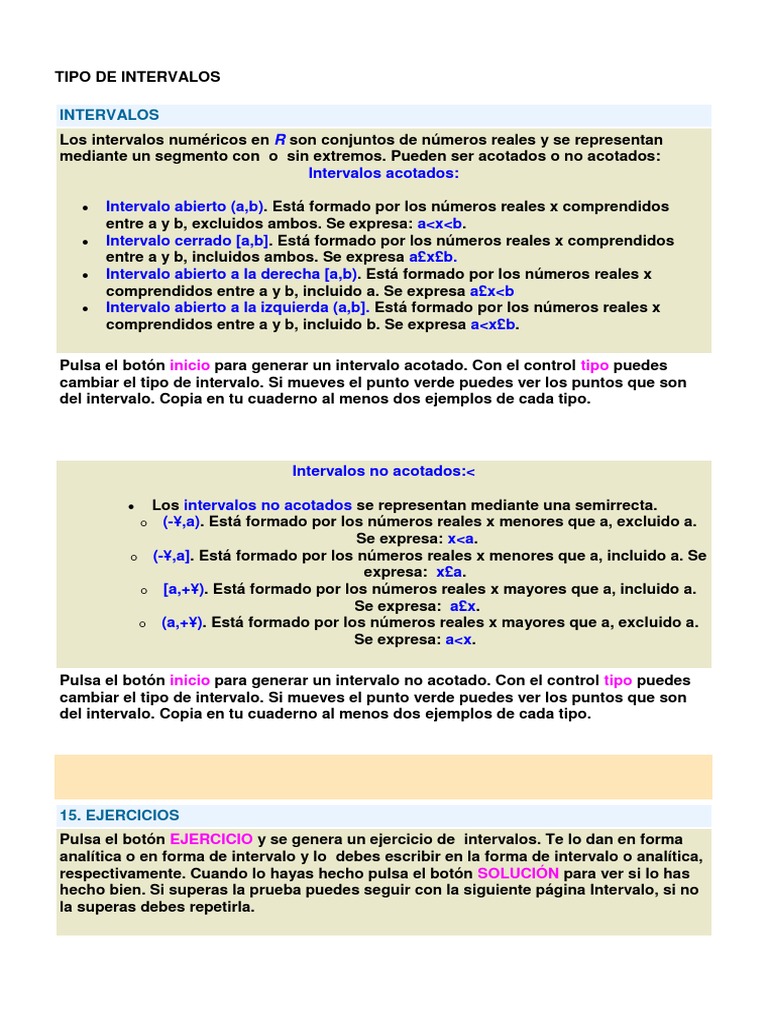 Tipo de Intervalos | PDF | Intervalo (Matemáticas) | Números