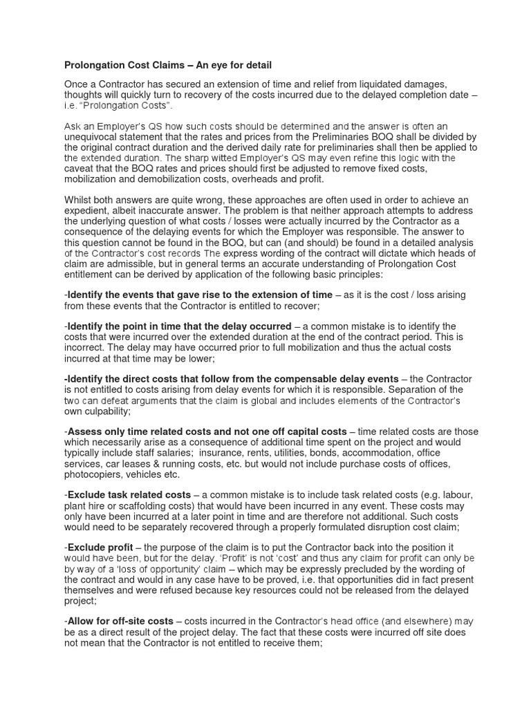 Prolongation Cost Claims – An eye for detail.docx | Cost | Turnover ...