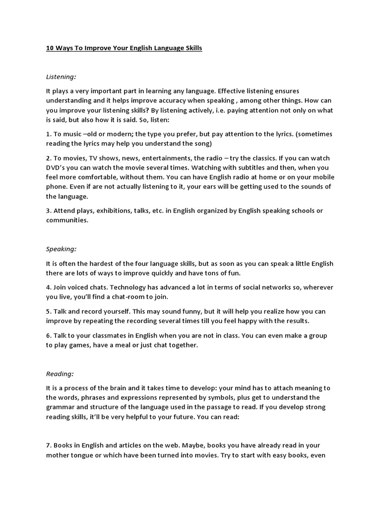 10 Ways To Improve Your English Language Skills | PDF | English ...