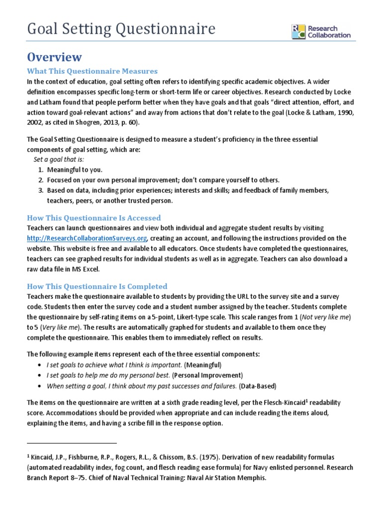 Goal Setting Questionnaire | PDF | Goal Setting | Goal
