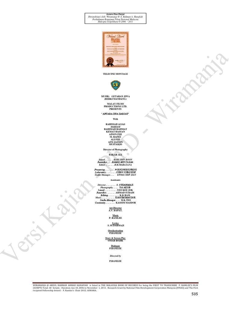 Skrip Filem Antara Dua Darjat | PDF