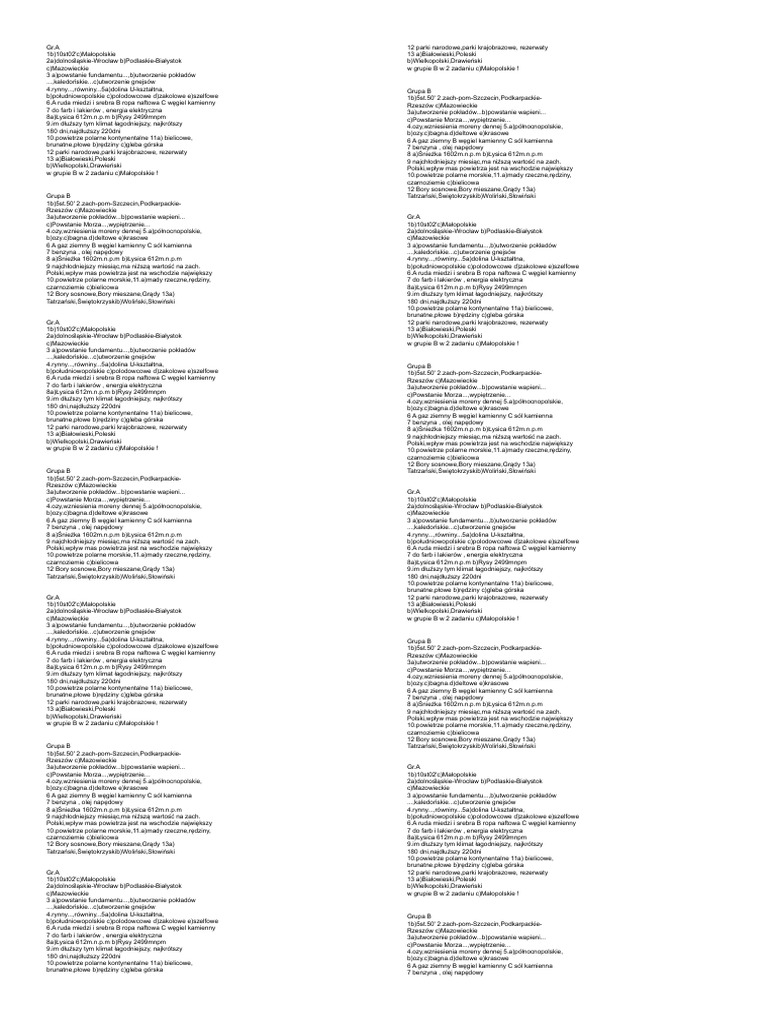 SPR 1 Położenie I Środowisko Przyrodnicze Polski A I B - Klucz Odpowiedzi | PDF