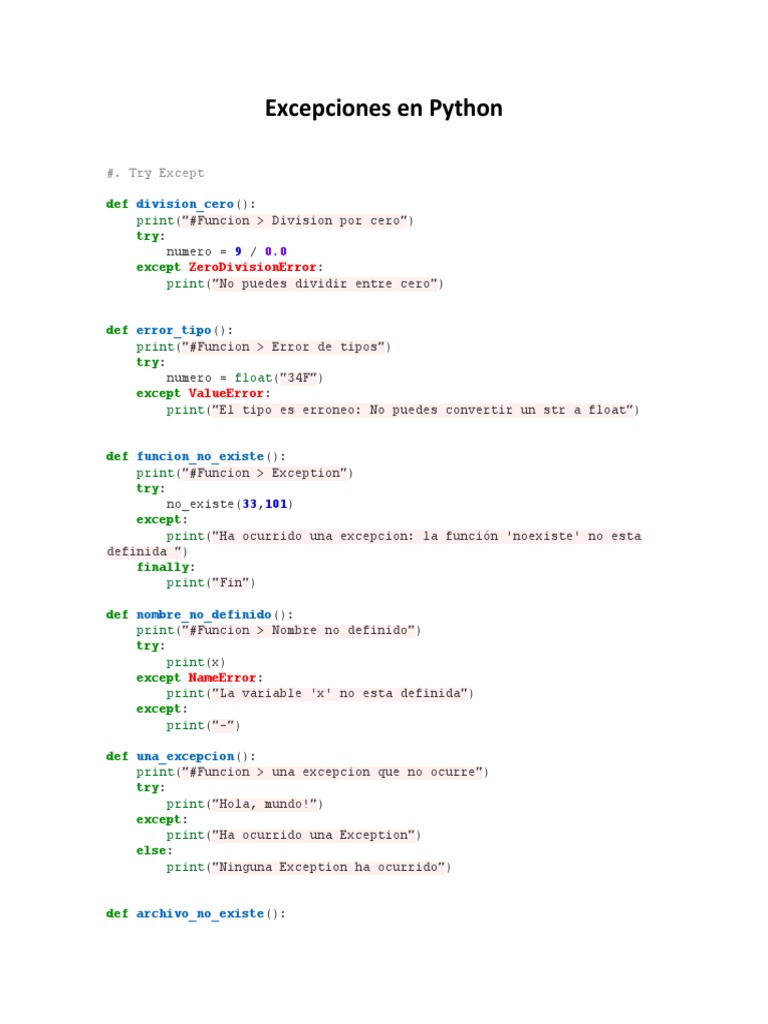 Manejo de excepciones en Python mediante bloques try-except | PDF ... Manejo de excepciones en Python mediante bloques try-except | PDF ...