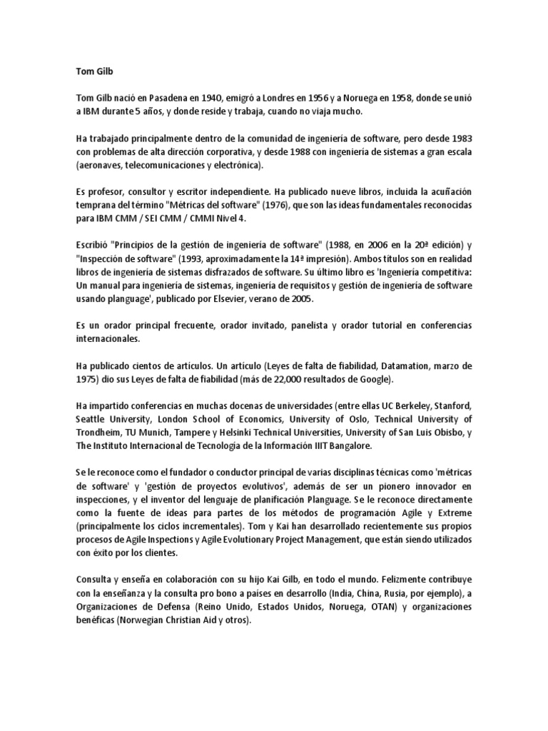 Tom Gilb: Pionero en Ingeniería de Software | PDF | Software | Obras ...