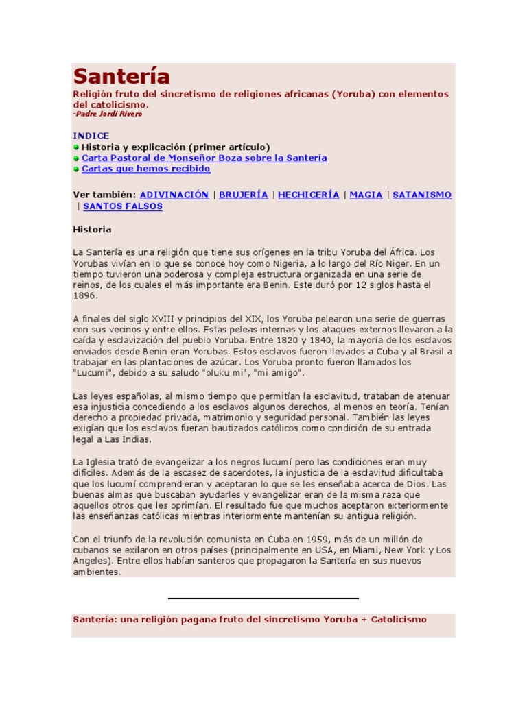 Santeria Regla De Osha Pdf Creencia Religiosa Y Doctrina
