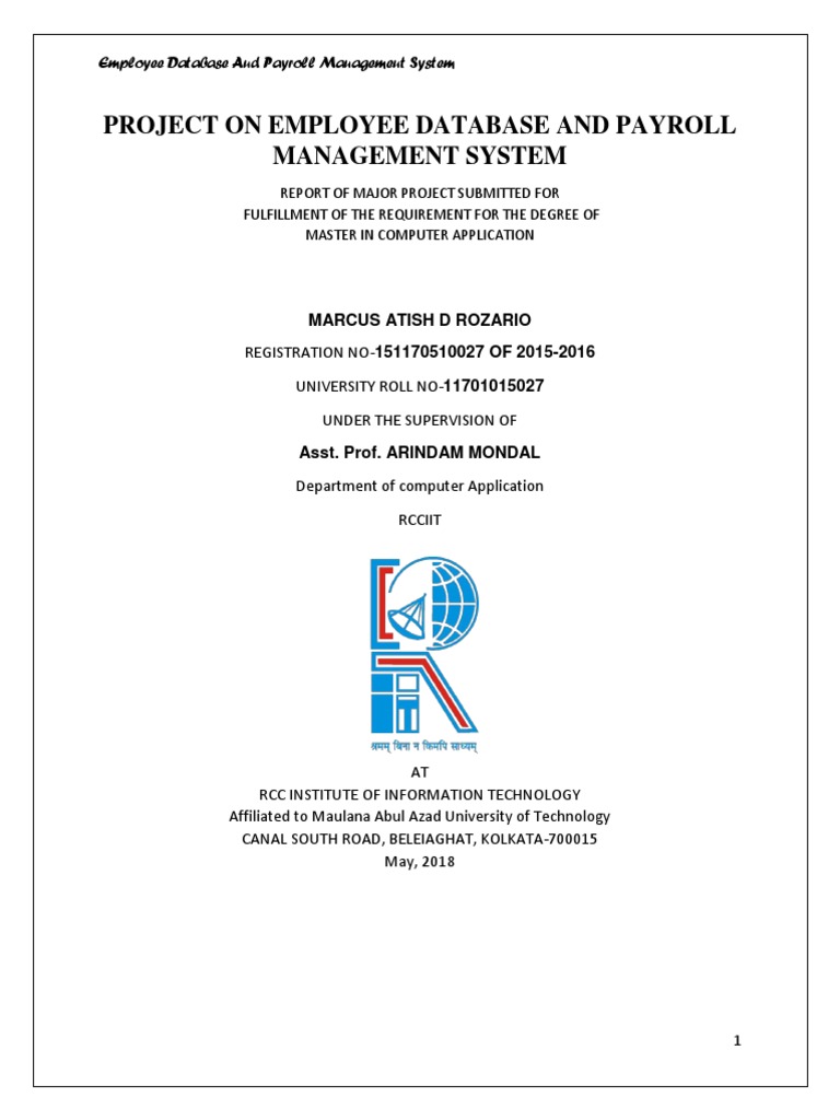 Project On Employee Database and Payroll Management System: Marcus ...