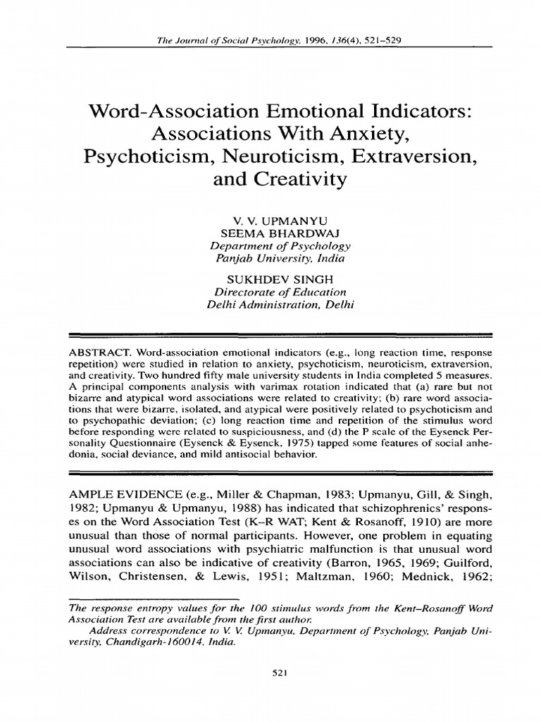 Emotional Indicators in Word Associations | PDF | Psychopathy | Creativity