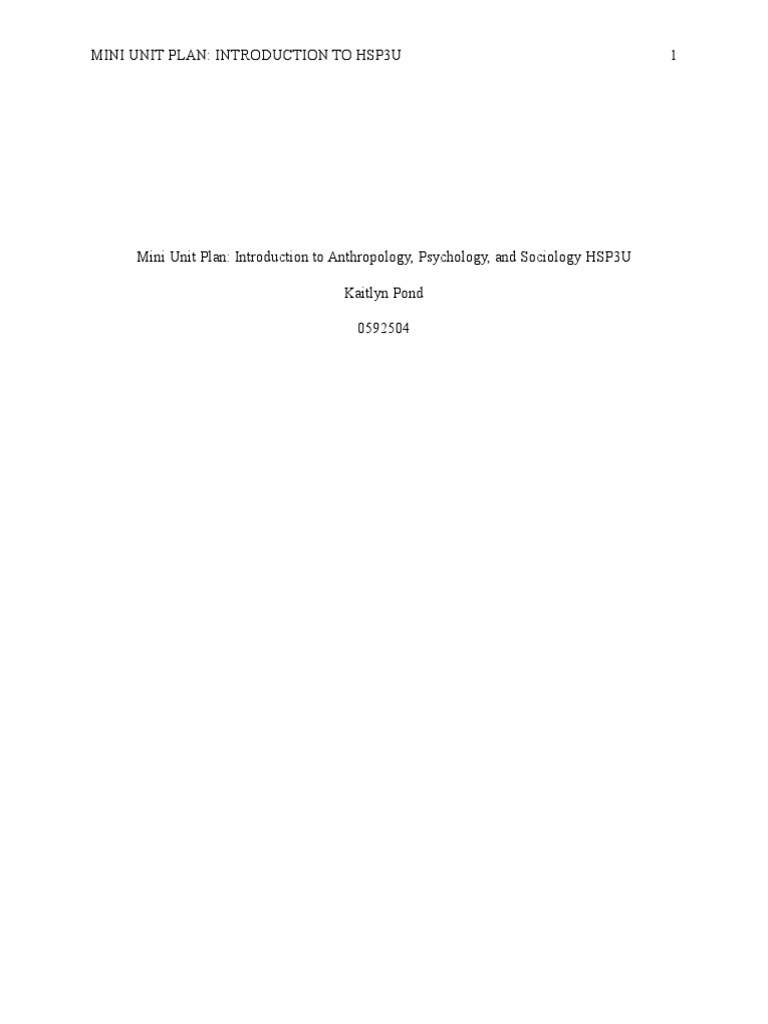 Psychology Mini Unit Plan for HSP3U | PDF | Socialization | Psychology