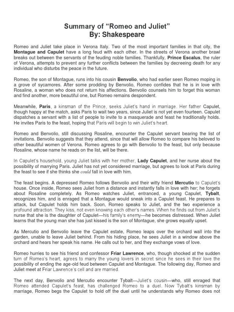 Summary of "Romeo and Juliet" By: Shakespeare | Download Free PDF ...