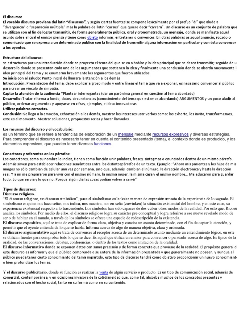 Estructura Del Discurso para Segundo Basico | PDF | Discurso | Argumento