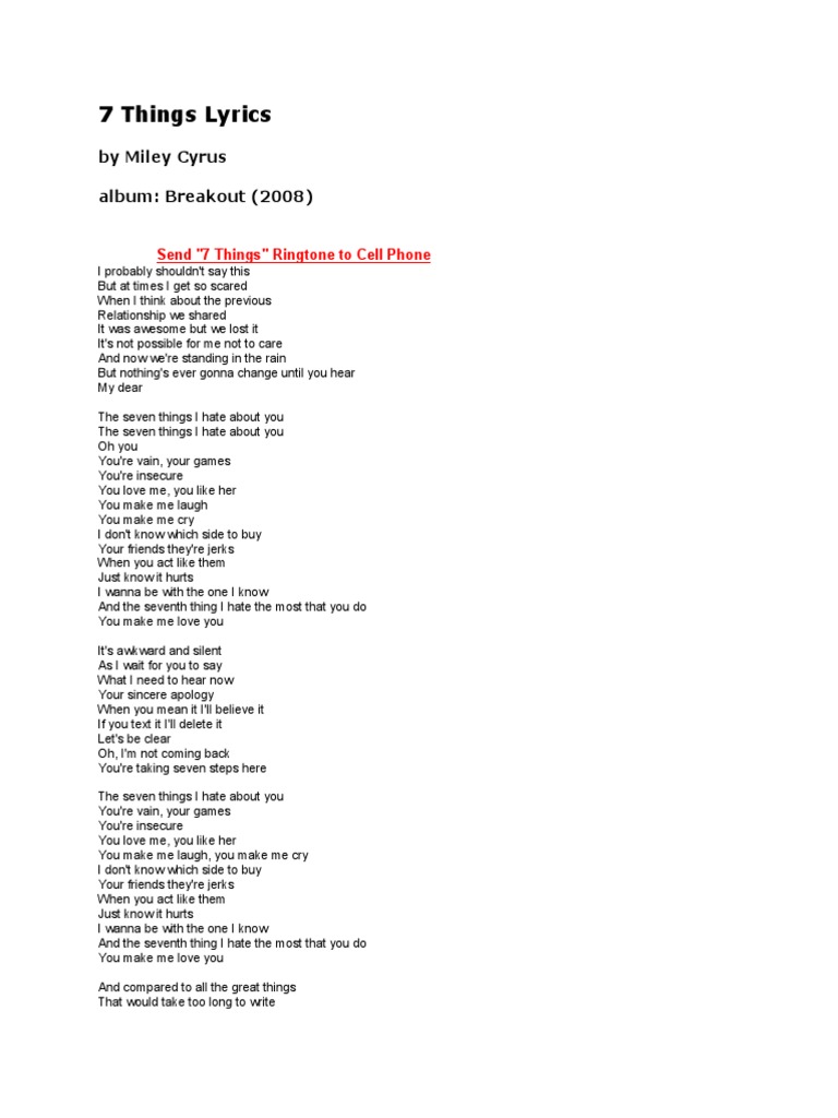 7 Things Lyrics | PDF