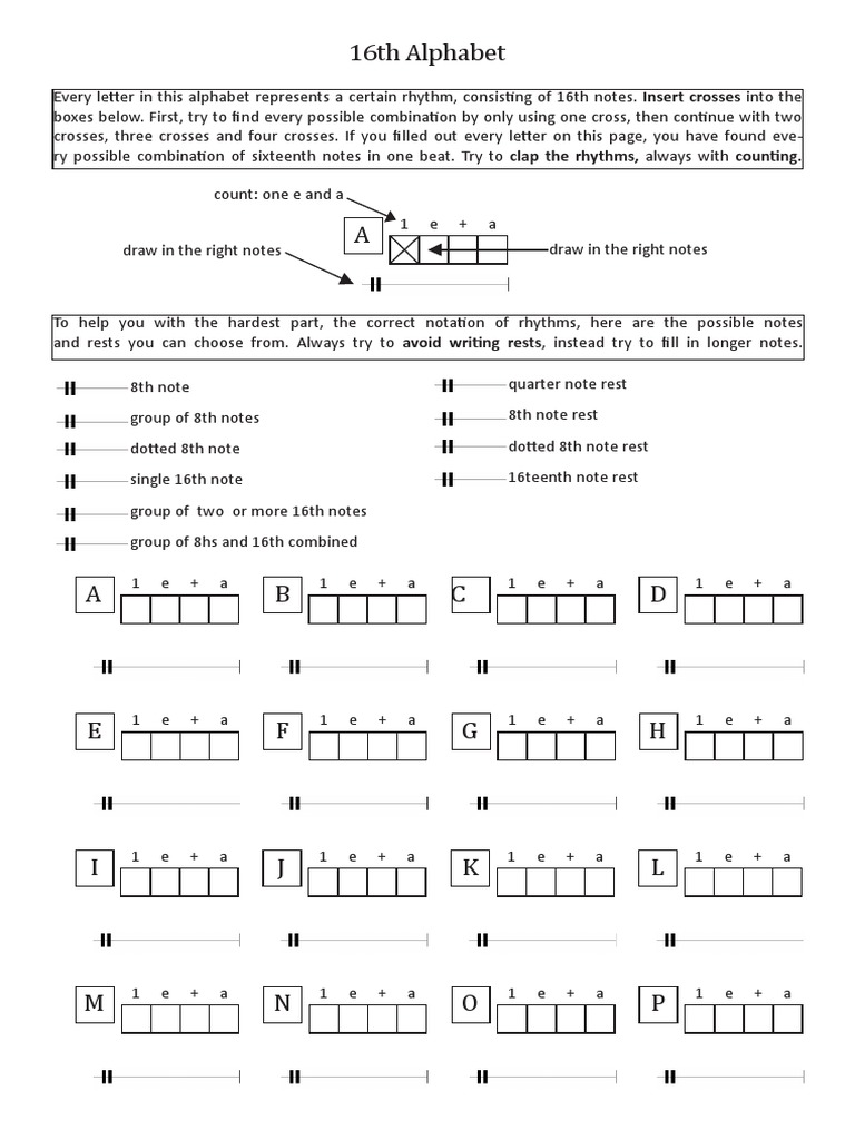 16th Alphabet: Insert Crosses Into The Clap The Rhythms, Always With ...