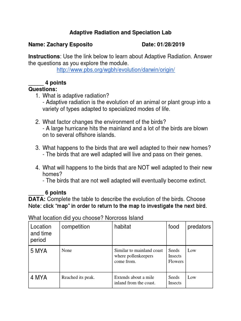 Adaptive Radiation and Speciation Lab | PDF | Birds | Evolution