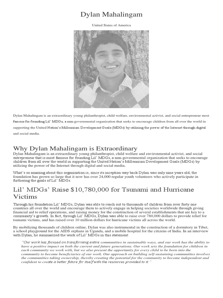 Dylan Mahalingam | PDF | Millennium Development Goals | Social Media