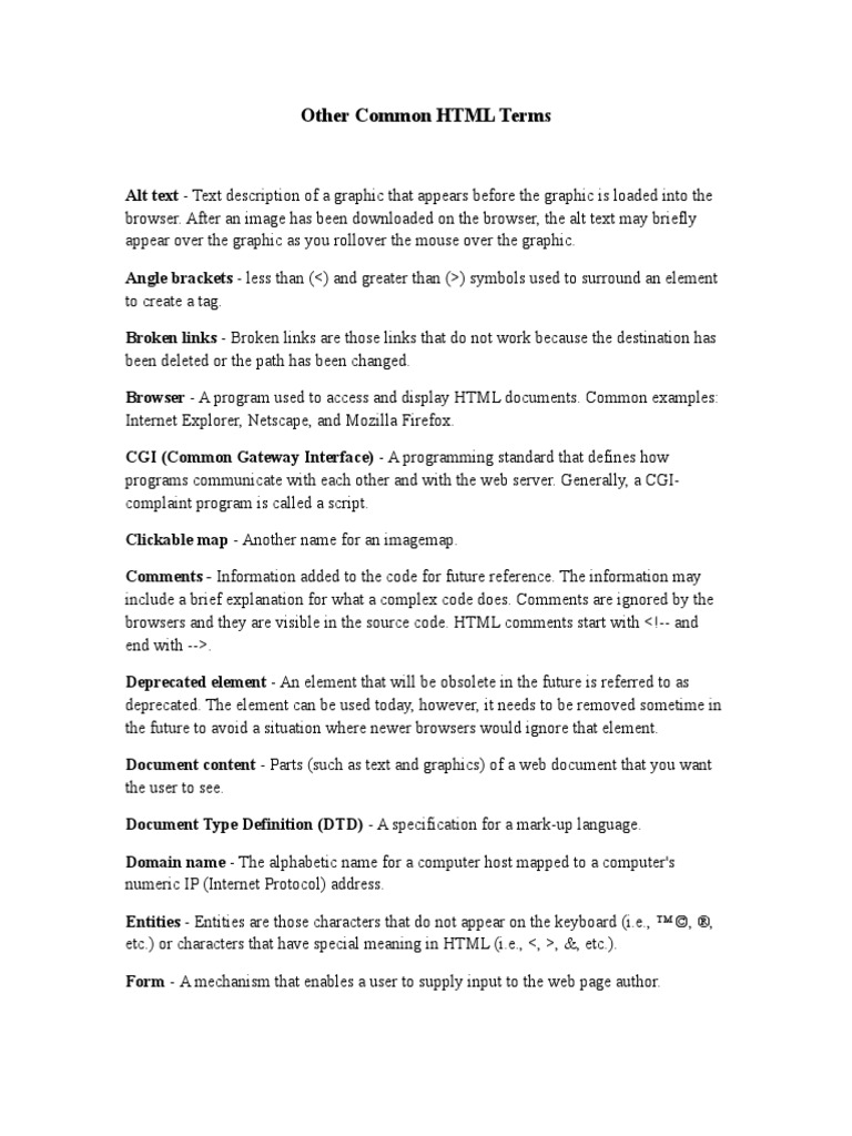 Common HTML Terms | PDF | Html Element | Html