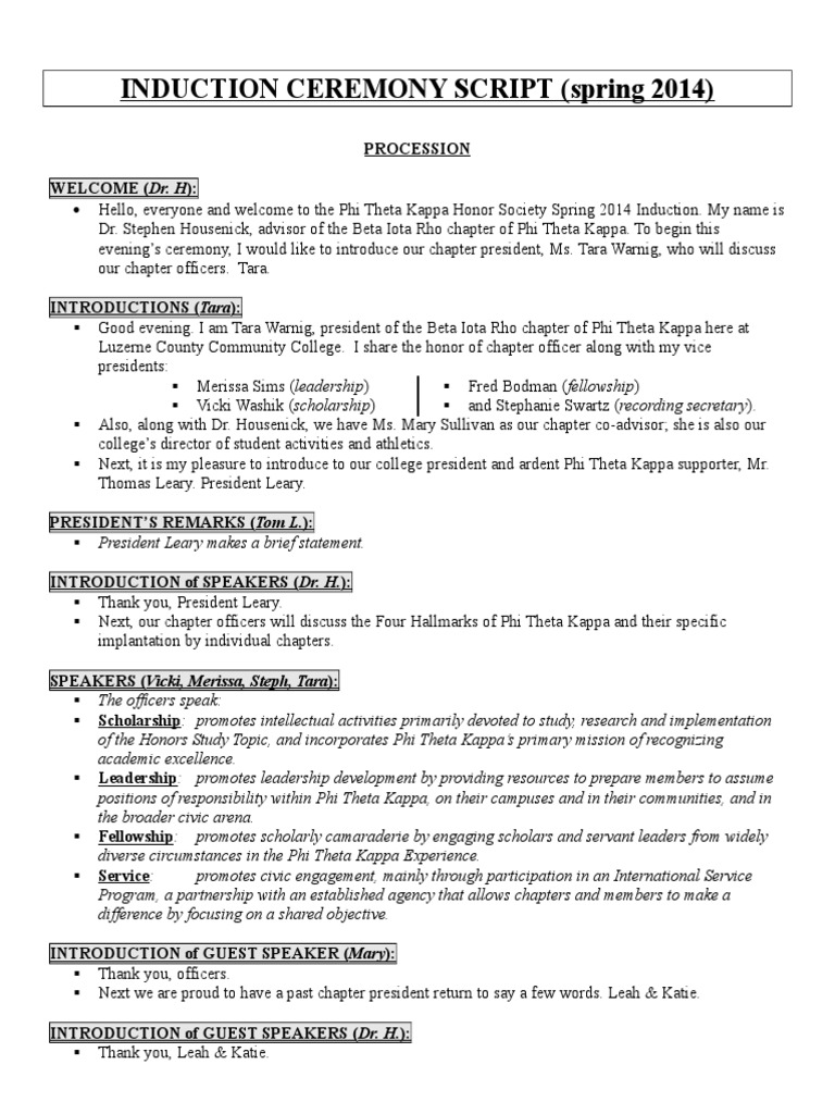 Phi Theta Kappa Induction Ceremony 2014 | PDF