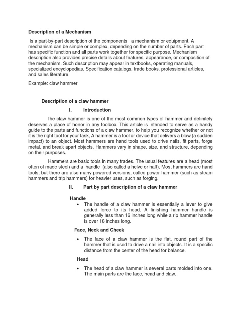 Description of A Mechanism | PDF | Hammer | Tools