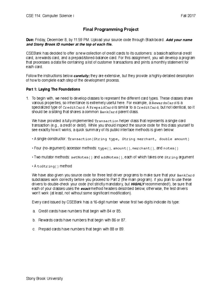Cse 114 Final Project Pdf Credit Card Method Computer Programming