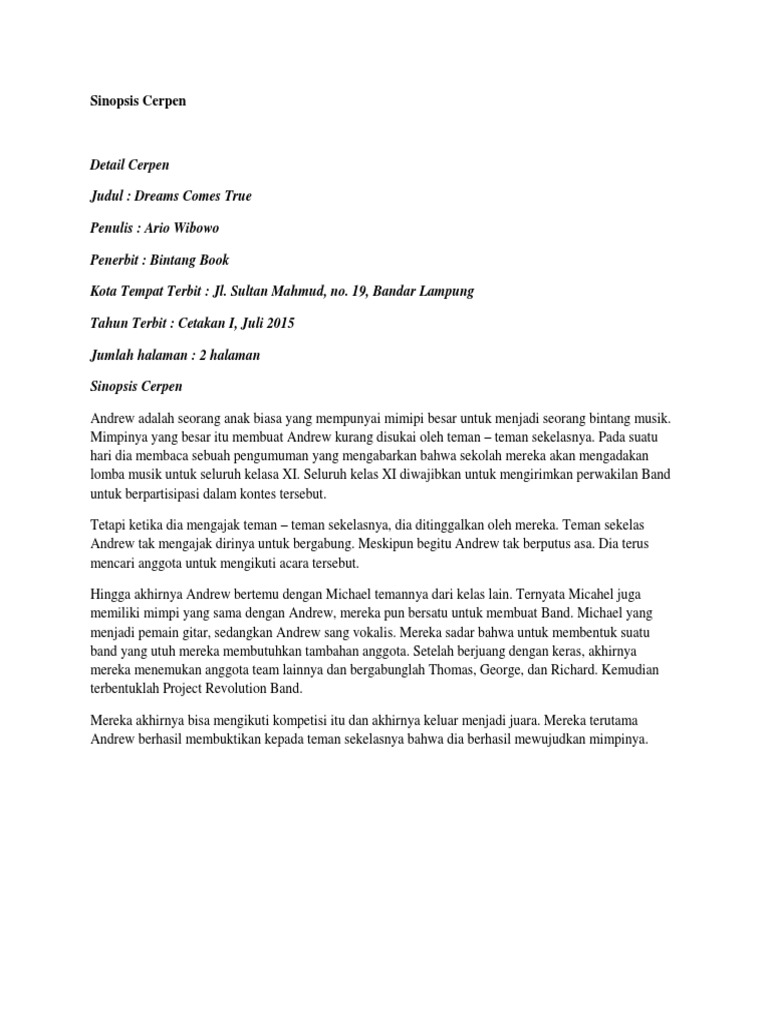 Sinopsis Cerpen | PDF | Seni | Puisi