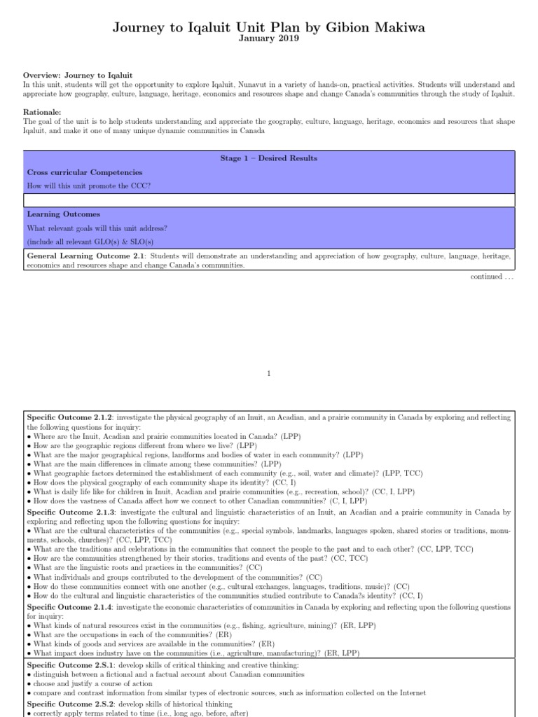 Social Studies 2 Iqaluit Unit Plan Gmakiwa | PDF | Educational ...