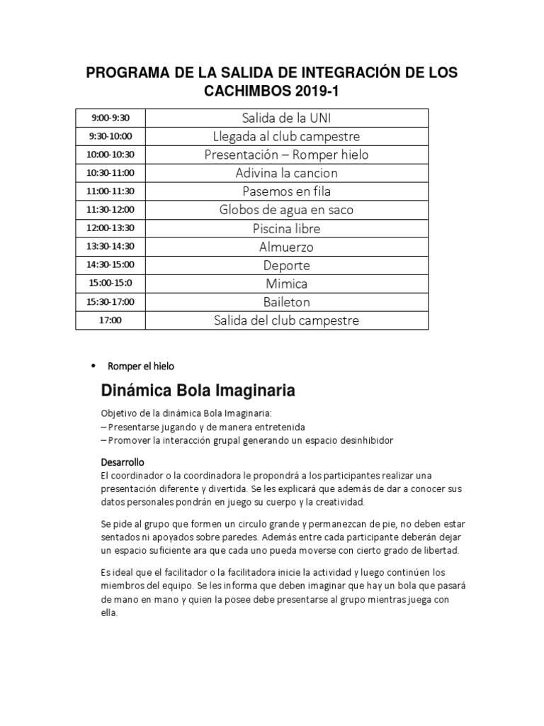 Programa de La Salida de Integración de Los Cachimbos 2019 1 | PDF | Pelota | Ocio