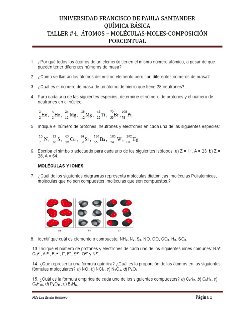 Taller de Química: Átomos y Composición | PDF | Estaño | Moléculas