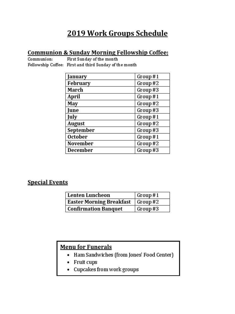 2019 Work Groups Schedule | PDF