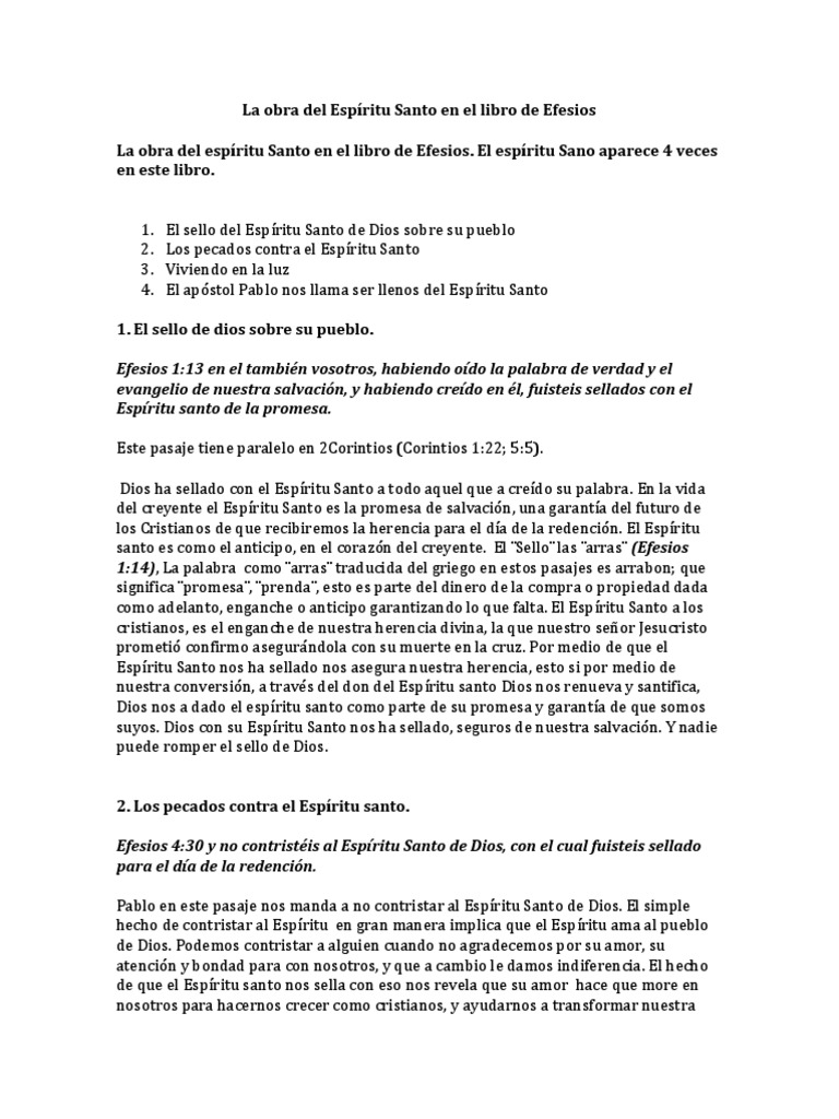 La Obra Del Espíritu Santo en El Libro de Efesios | PDF | espíritu Santo | Salvación