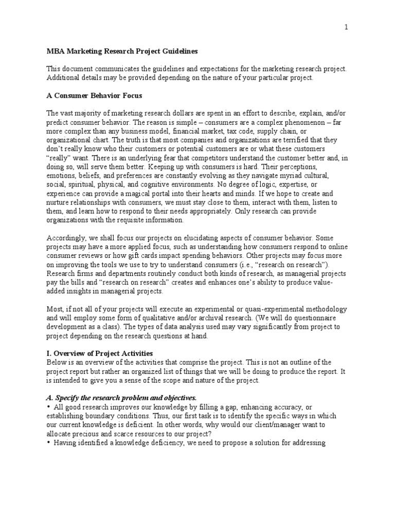 MBA Marketing Research Project Guide | PDF | Consumer Behaviour ...