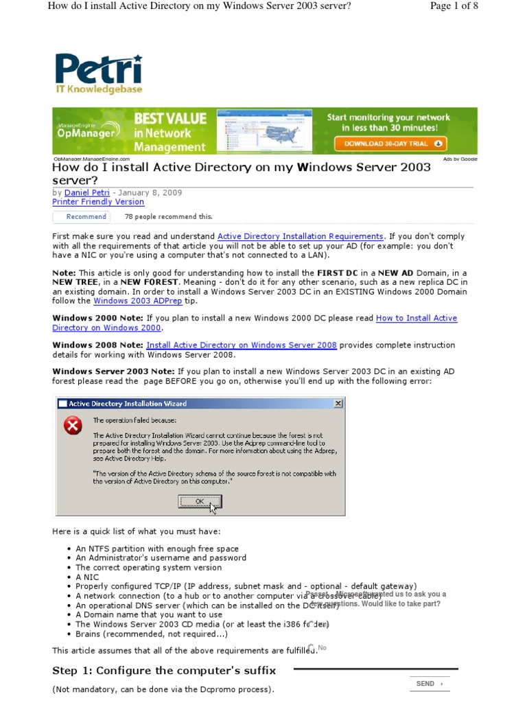 Active Directory 2003 Installation | PDF | Domain Name System | Active ...