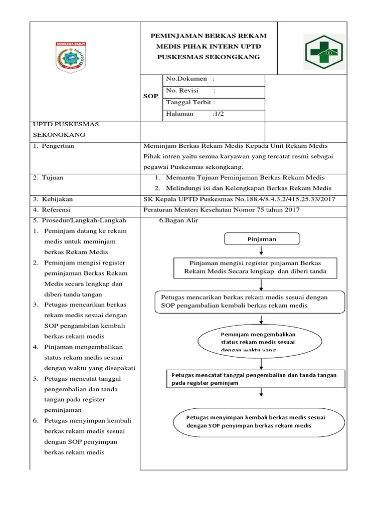 Peminjaman Berkas Rekam Medis Pihak Intern Uptd Puskesmas Sekongkang Sop Loket | PDF ...